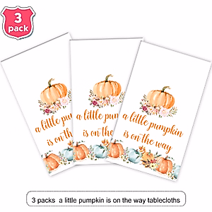 A Little Pumpkin is On The Way Tablecloths,Pumpkin Table Cover A Little Pumpkin is On The Way Baby Shower Party Decorations,Little Pumpkin Baby Shower Gender Reveal Party Decorations,51"x108"(3 Packs)