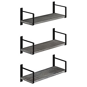 Wallniture Toledo 17"x6" Floating Bookshelf Living Room Decor, Kitchen Shelves, Bathroom Shelf, Wall Shelves for Bedroom & Office, Gray Set of 3