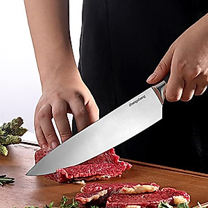 ZhengSheng 8 inches Chef Knife German Hign Carbon Stainless Steel Blade Kitchen Knife with Wooden handle and Sheath Ultra sharp Cooking Knife for Professional Use
