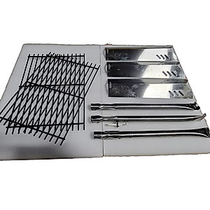 Quickflame Master Cook 3 Burner Grill Repair Kit - Set of Porcelain Coated Cooking Grid and Three Stainless Steel Replacement Heat Plates & Burners for Master Cook 3 Burner Grill Model