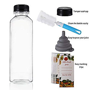 Cedilis 20 Pack 16oz Plastic Juice Bottles with Black Cap, Clear Reusable Containers with Lids, Great Disposable Bottles for Making Juice, Milk, Salad Dressing, Smoothie and Other Beverages