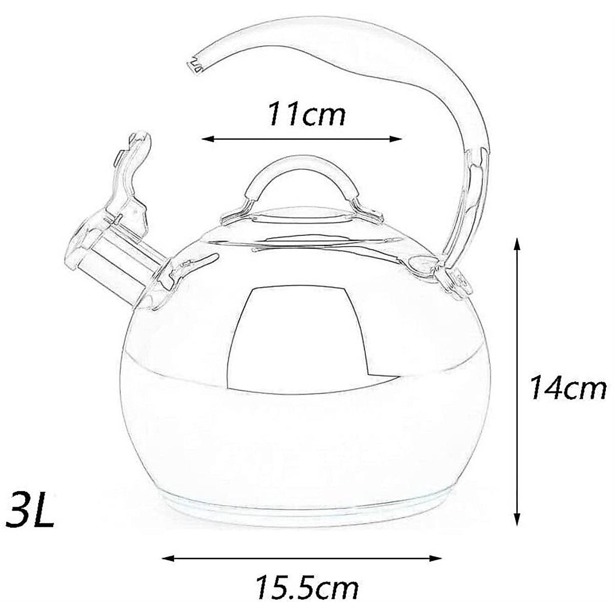 ArrAze Tea Kettle Stovetop Whistling Suitable for Stove Tops 3L Modern Brushed Steel Polished Kettle with Ergonomic Handle Can Make Boil Milk or Coffee