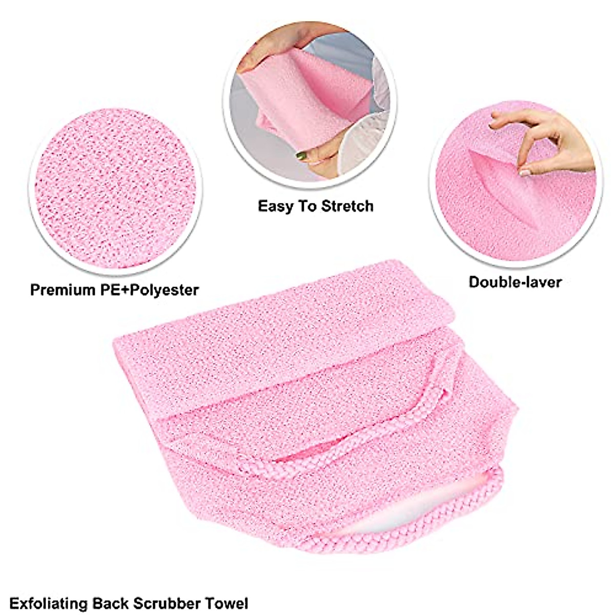 Back Scrubber for Shower，WOVTE 2 Pack Stretchable Nylon Exfoliating Body Scrubber Washcloth Towel Deep Cleans Skin Massages Blood Circulation Back Washer for Shower Men Women