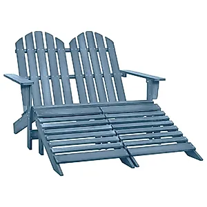 Tidyard 2-Seater Patio Adirondack Chair&Ottoman Fir Wood Blue Outdoor Fire Pit Chair Wooden Garden Armchair for Porch Pool Lawn Deck Backyard Balcony Outdoor