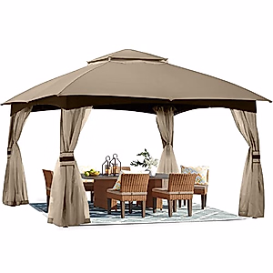 ABCCANOPY 10x12 Outdoor Gazebo - Patio Gazebo with Mosquito Netting, Outdoor Canopies for Shade and Rain for Lawn, Garden, Backyard & Deck (Khaki)