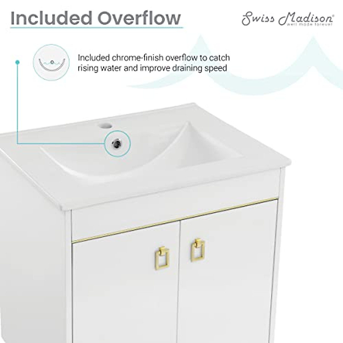 Swiss Madison Lumiere 24" Bathroom Bath Vanity, White and Gold