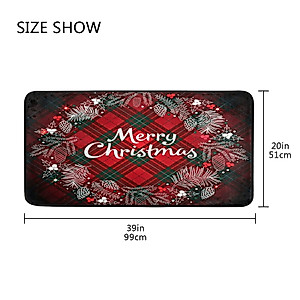 senya Christmas Rugs Kitchen Rugs Runner Christmas Monogram Wreath Tartan Plaid Doormat Bath Rugs Mat Non Slip Area Rugs for Bathroom Kitchen Indoor 39" X 20"