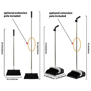 Upgrade Large Broom and Dustpan, Broom and Dustpan Set, Heavy Duty Dust Pan with 55" Long Handle Upright Dustpan Broom Set, Broom for Indoor Outdoor Garage Kitchen Room Office Lobby Use (Black)