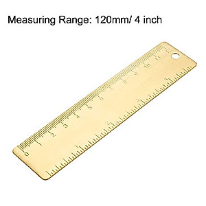 uxcell Straight Ruler 120mm 4 Inch Brass Measuring Tool with Hanging Hole 2pcs