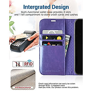 OCASE Compatible with iPhone 13 Wallet Case, PU Leather Flip Folio Case with Card Holders RFID Blocking Kickstand [Shockproof TPU Inner Shell] Phone Cover 6.1 Inch 2021 (Purple)