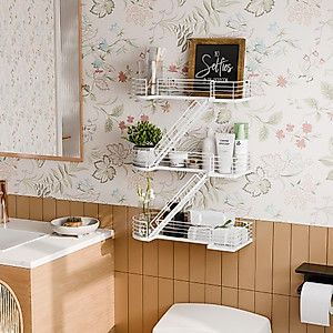 YEMNMFH 15 Inch Fire Escape Wall Shelf - White Metal Decorative Shelves, Eye-Catching Figurine Display Shelf Wall Mounted, Unique Ladder Home Décor for Knick Knack, Action Figure, Bedroom, Bathroom