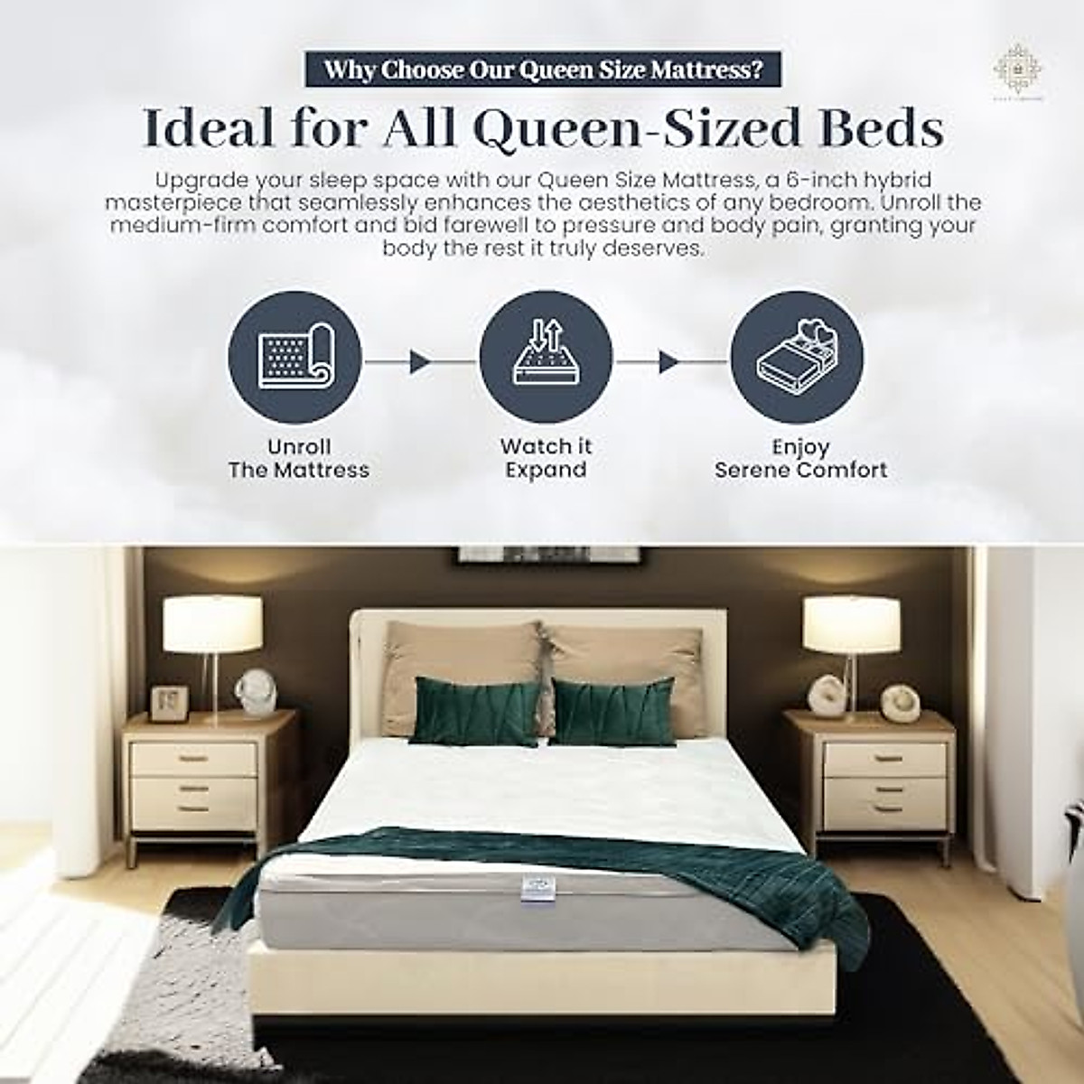 Queen Size Mattress - 6 Inch Cool Comfort Foam & Spring Hybrid Mattress with Breathable Organic Cotton Cover - Quilted Soft Tight Top - Rolled in a Box - Oliver & Smith