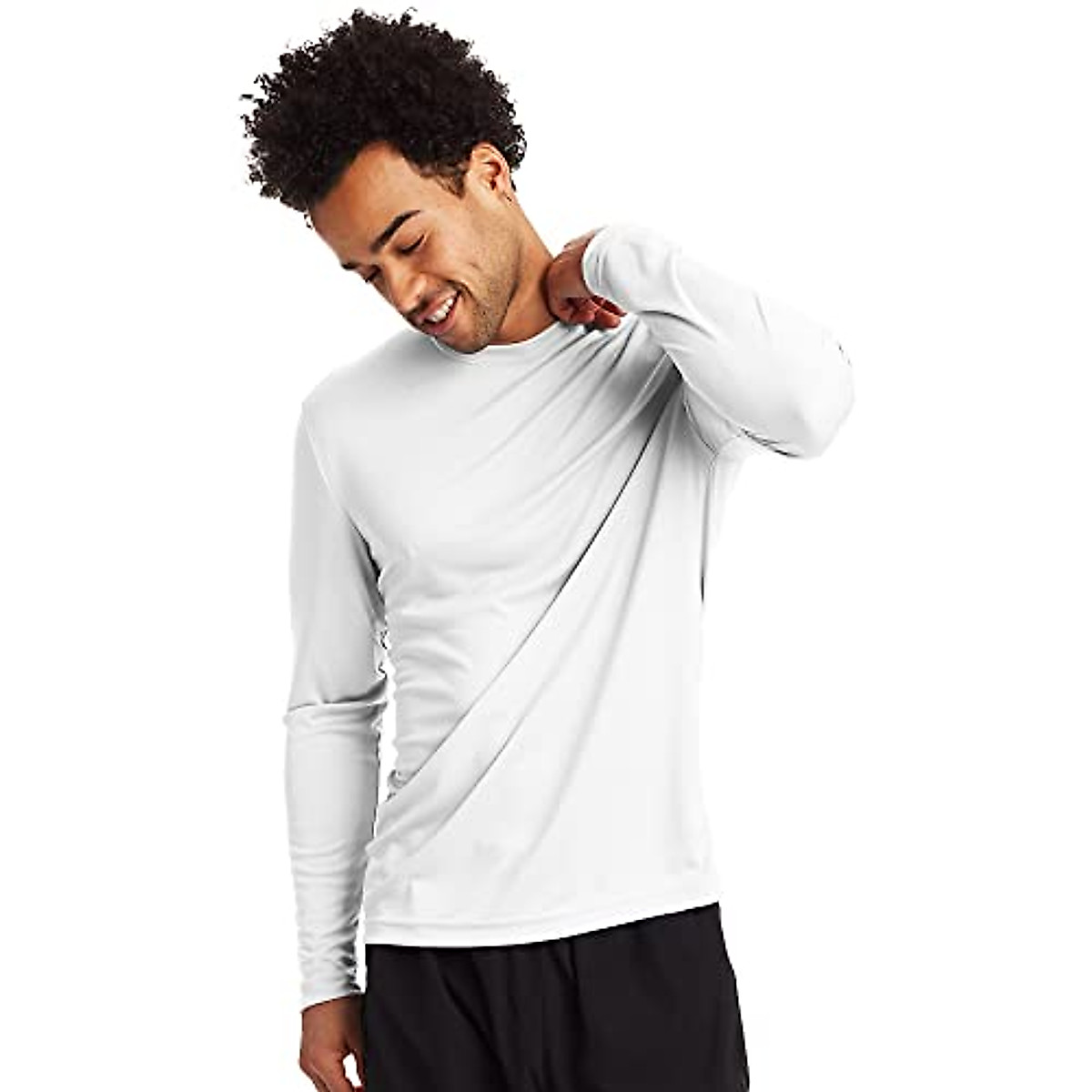 Hanes Men's Long Sleeve Cool Dri T-Shirt UPF 50+, Large, 2 Pack ,White