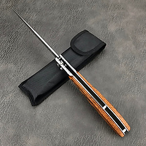 HUAAO 12"" Large Push Button Lock Pocket Knife,SpeedSafe Assisted Slide Safety Lock Folder Opening,Pakkawood Handle Outdoor Portable EDC Tool,Gift Nylon Sheath