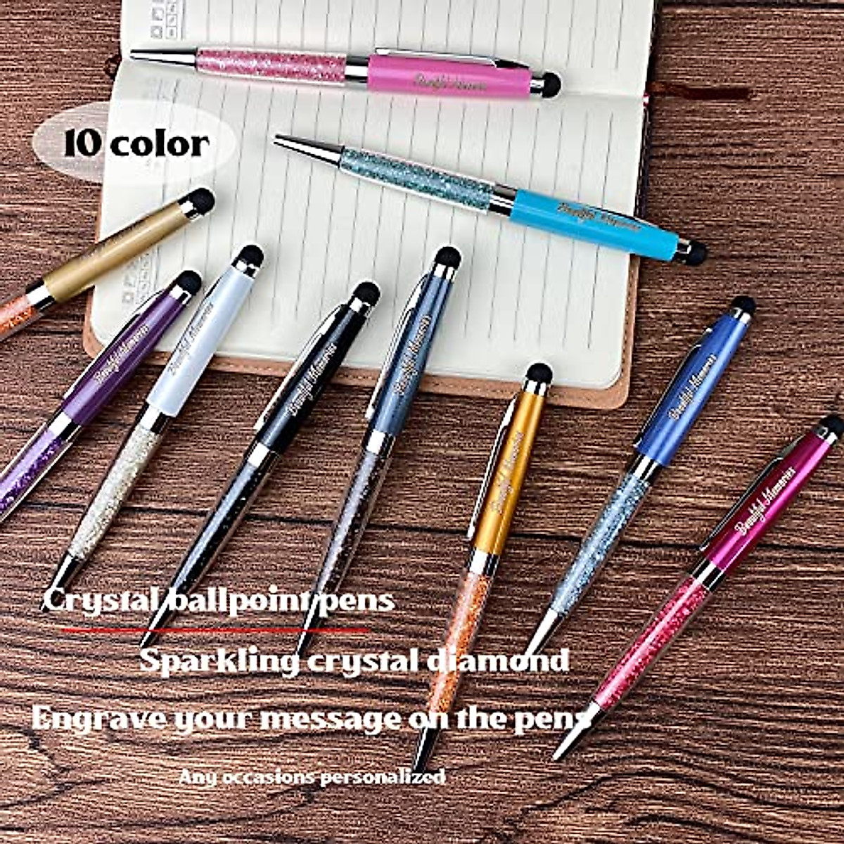 Ancolo Personalized Ballpoint Pens with Stylus tip stylish pens premium Crystal Diamond pen - Engraved with Your Name Logo or Message, Phone Number Black ink Perfect for Bank, Office, Hotel Lobbies