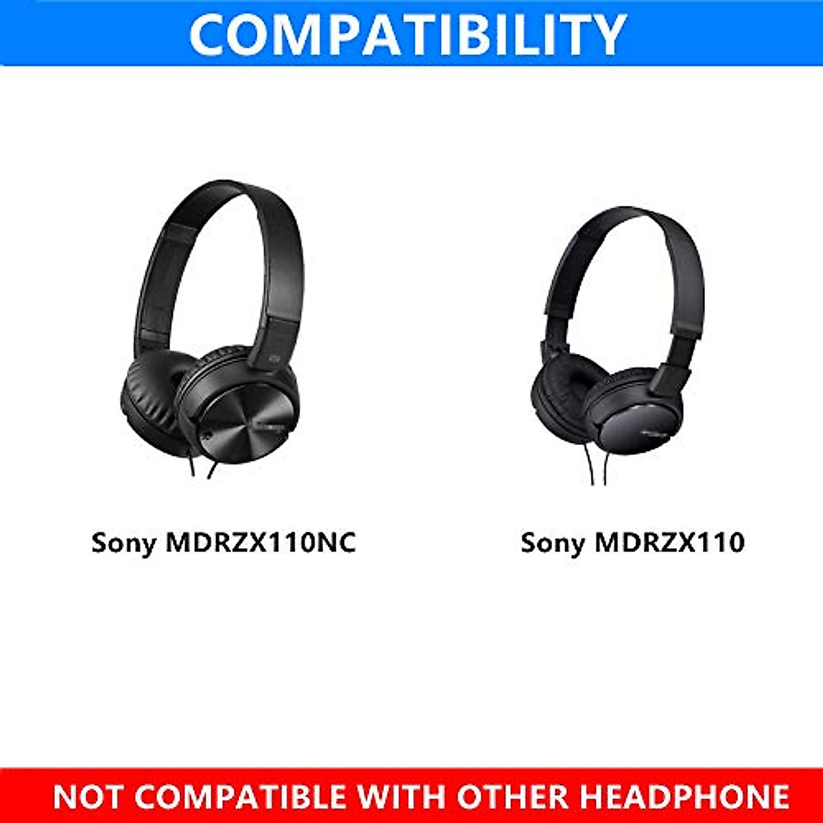 Ear Pads Cushions Cups Replacement Foam Earpads Compatible with Sony MDRZX110NC MDR ZX110NC Noise Cancelling Headphones (Black)