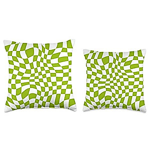 Retro Trippy Funky Checker Groovy 70s Hippie Co. Checkered Wavy Swirl Checkerboard Indie Aesthetic Lime Green Throw Pillow, 16x16, Multicolor