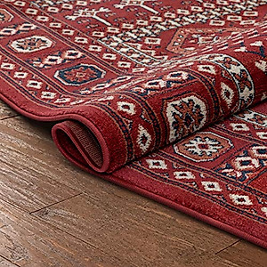 Well Woven Aldo Crimson Red & Blue Bokhara Tribal Area Rug 5x7 (5'3" x 7'3")