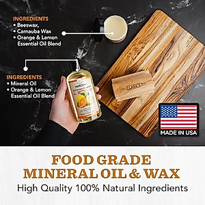 CLARK'S Bamboo Cutting Board Care Kit, Includes Mineral Oil (12oz) and Carnauba Beeswax (6oz) Enriched with Orange & Lemon Extract, Bamboo Cutting Board Oil Food Grade, Cutting Board Wax Bamboo