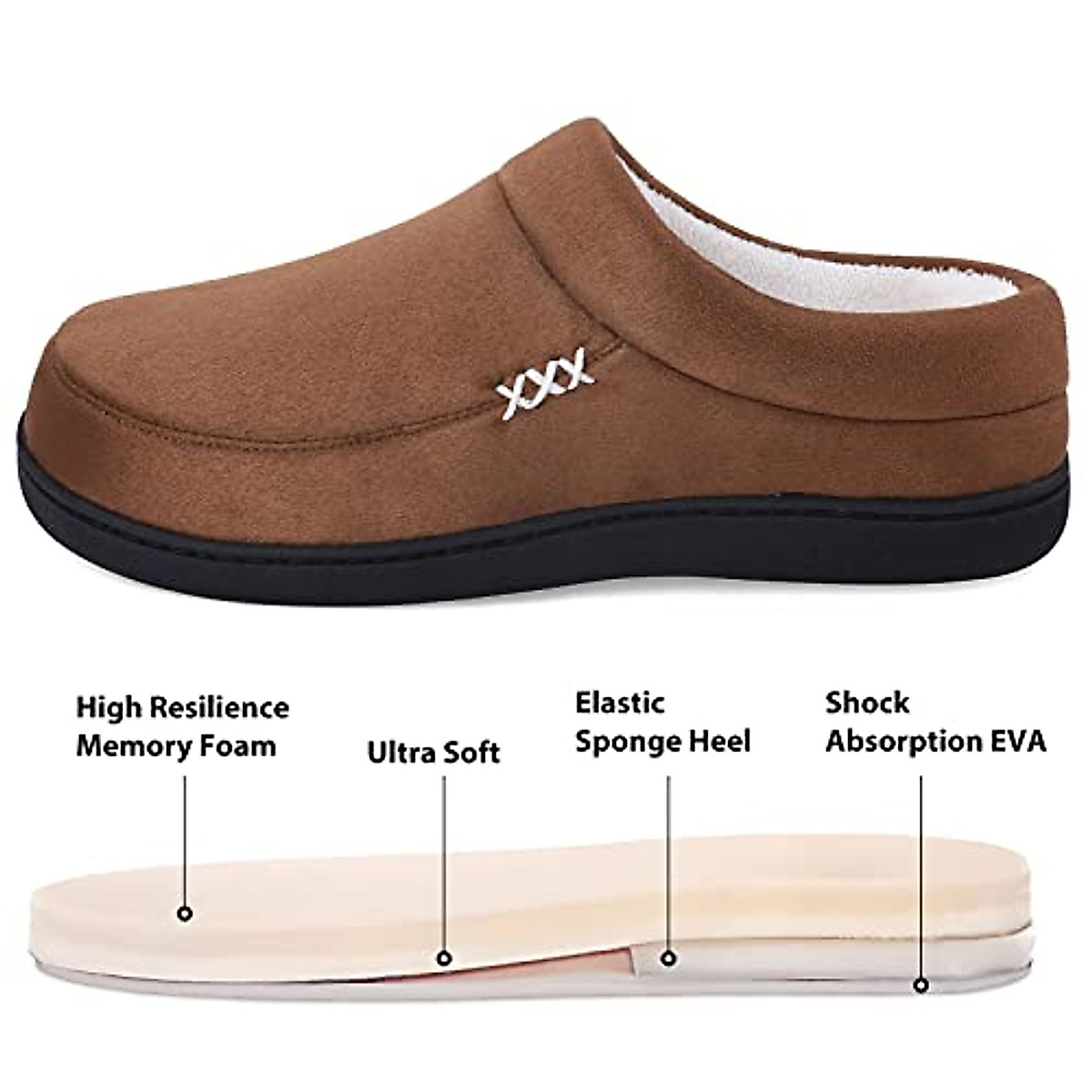 VONMAY Men's Memory Foam House Slippers Suede Wool Fleece Lined Slip On Shoes Indoor Outdoor Non-slip, Camel, Size 11-12