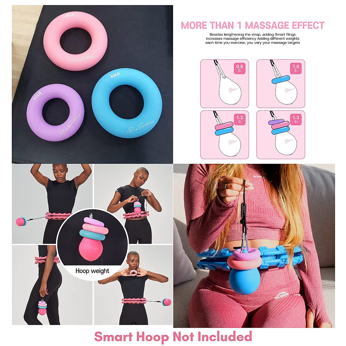 PINK VARIATIONS Smart Exercise Rings - Hoop Extra Weight - Hand Exerciser– Pilates Ring - Grip Strength Trainer Compatible with Smart Weighted Hoop Extra Weight-Ideal for Fitness, Rehabilitation, Yoga