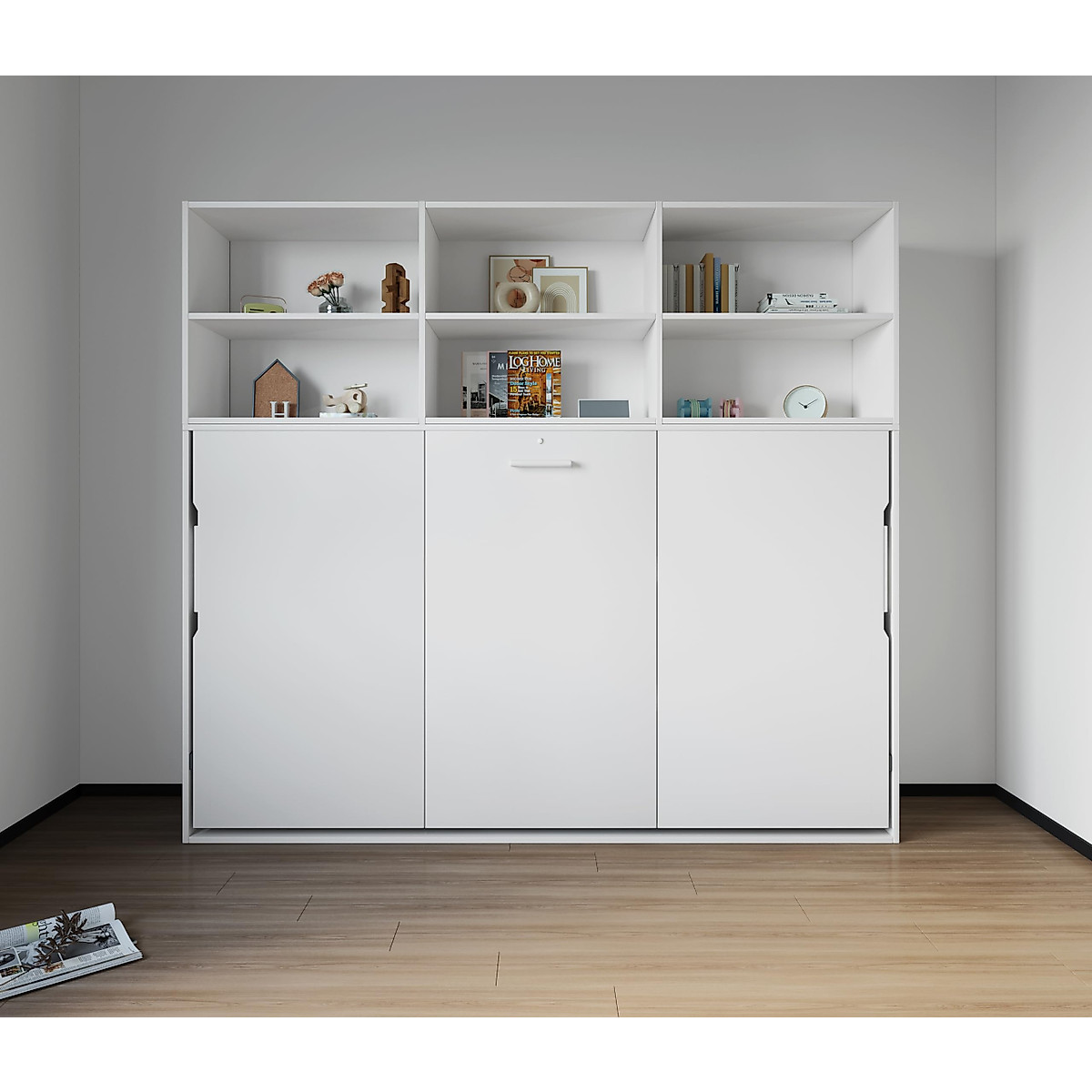 DEINPPA Twin Horizontal Murphy Bed with Storage Shelf, Space-Saving Wall Bed for Multipurpose Room-White