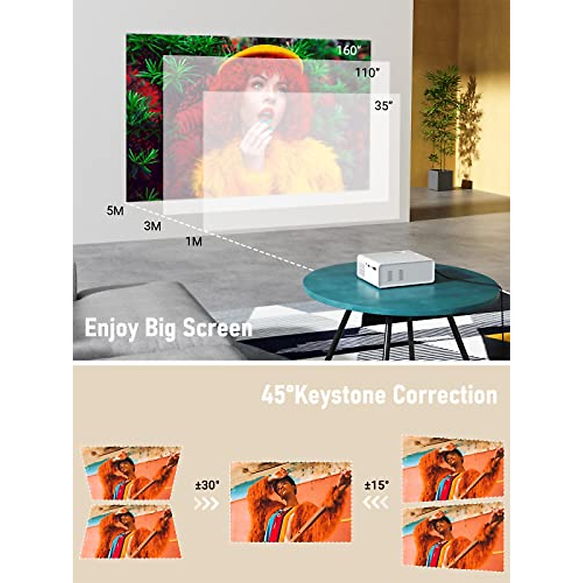 YEHUA WiFi Projector, 4K HD Outdoor Projector Mini Projector with Remote, 1080P & 160" Screen Supported, Movie Home Theater for TV Stick, Laptop,PC, iOS & Android, PS4, HDMI, USB, AUX, AV