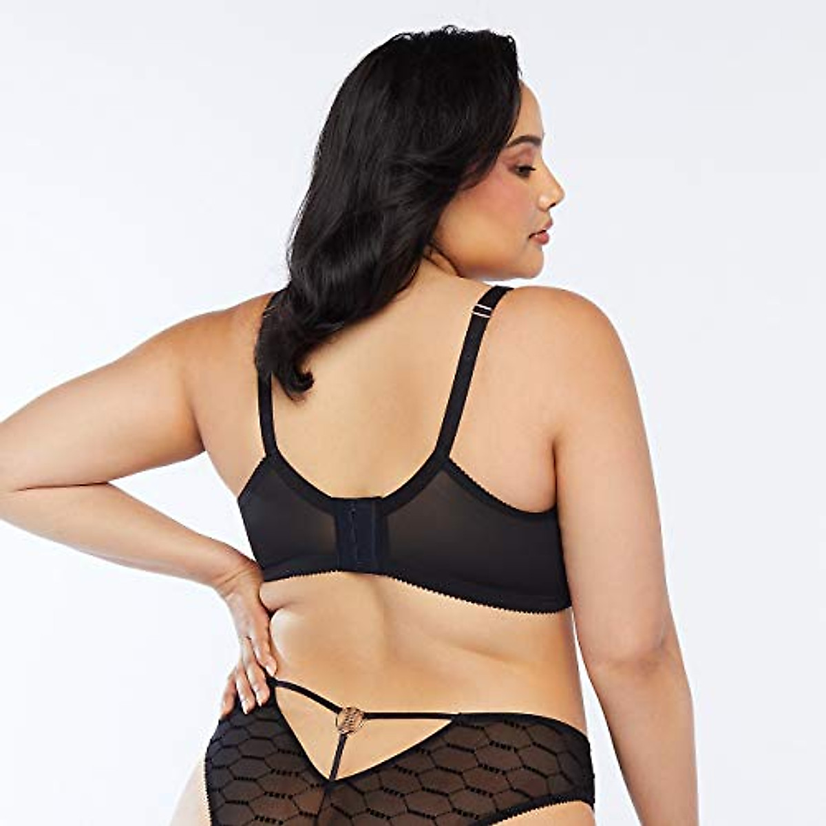 Savage X Fenty, Women's, Curvy Flocked Logo Unlined Bra, Demi Cup, Underwire, U-Back, Adjustable Straps, Black Caviar, 38DDD