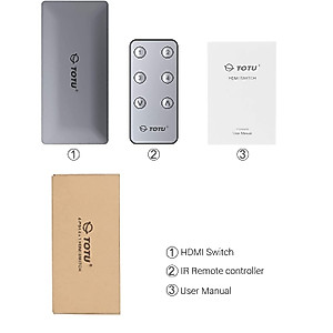TOTU HDMI Switch 4 Ports (4 x 1) 4K 60Hz HDMI 2.0 Switcher with IR Remote Control Support HDR & HDCP 2.2 Pass-Through & 3D &Full HD 1080P, Compatible for PS3/PS4, Xbox 360/One, HDTV, Blu-Ray Player