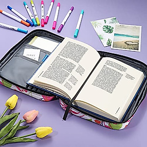 Floral Bible Cover, Carrying Book Case Church Bag Bible Protective with Handle and Zippered Pocket, for Men Women Father Kids 10.4" x7.8"x2.2"