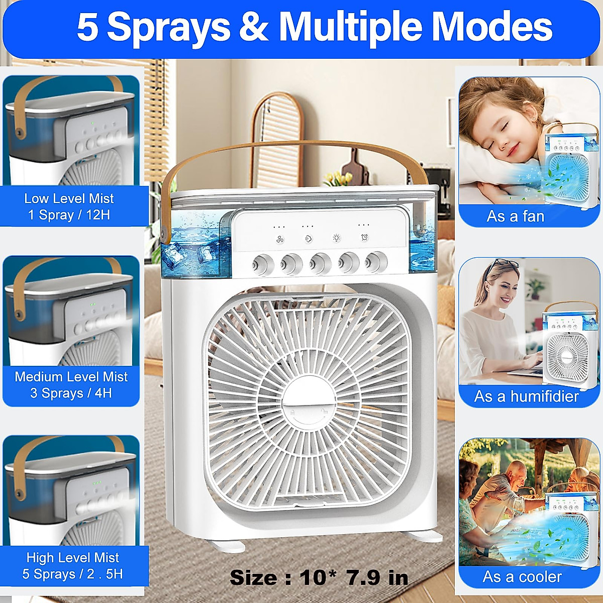 Portable Air Conditioners - Small Portable AC Quiet Personal Air Cooler,USB Powered Mini Desktop Cooling Misting Fan, 1/2/3 H Timer, 3 Speeds,360°Adjustment,for Office, Home, Room,Desk,Car - White