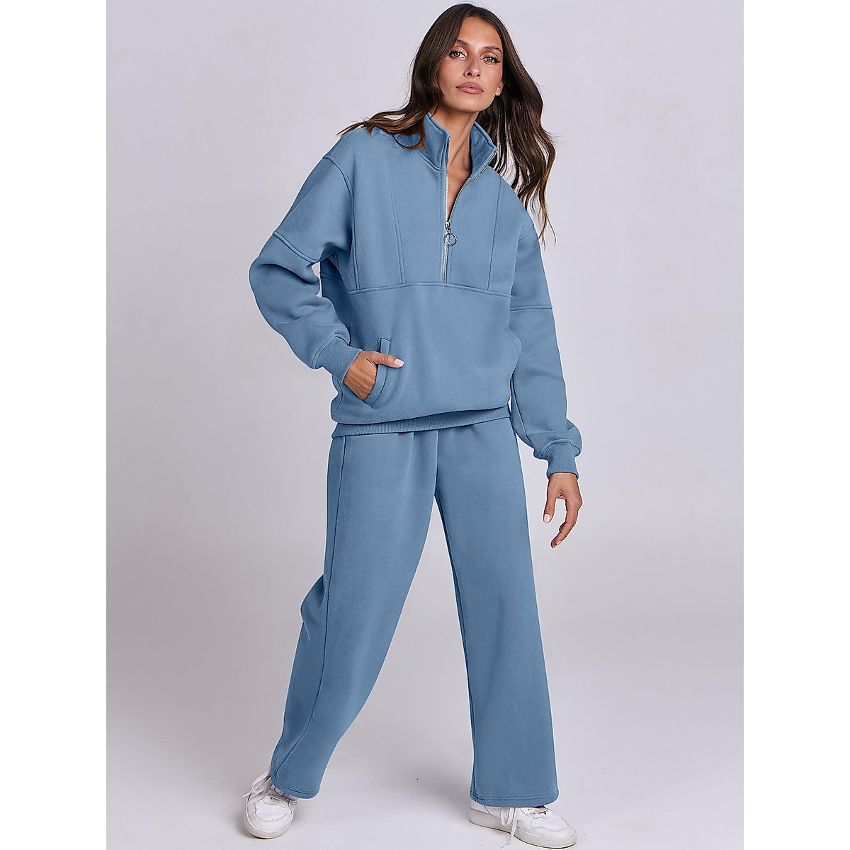 ANRABESS Track Suits for Women Set Two Piece Pants Sets Tracksuit Sweatsuits Pajamas Travel Outfits Casual Active Wear Lounge Matching Sweatpants Womens Jogger Sets A1215wulan-L, Blue