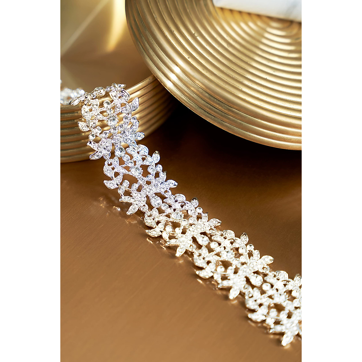 BABEYOND Bridal Headpiece Handmade Wedding Hair Vine Bead Crystal Floral Leaf Headband with Lace Band