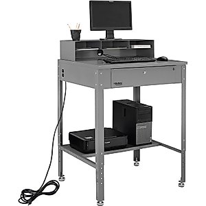 Flat Top Shop Desk w Pigeonhole Compartments, 34-1/2"W x 30" D, Gray