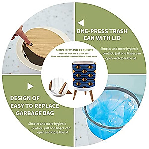 Trash Can with Lid Ethnic Motif Handdrawn Print Paint Brush Strokes Geometric Seamless Wood Small Garbage Bin Waste Bin for Kitchen Bathroom Bedroom Press Cover Wastebasket 7L/1.8 Gallon