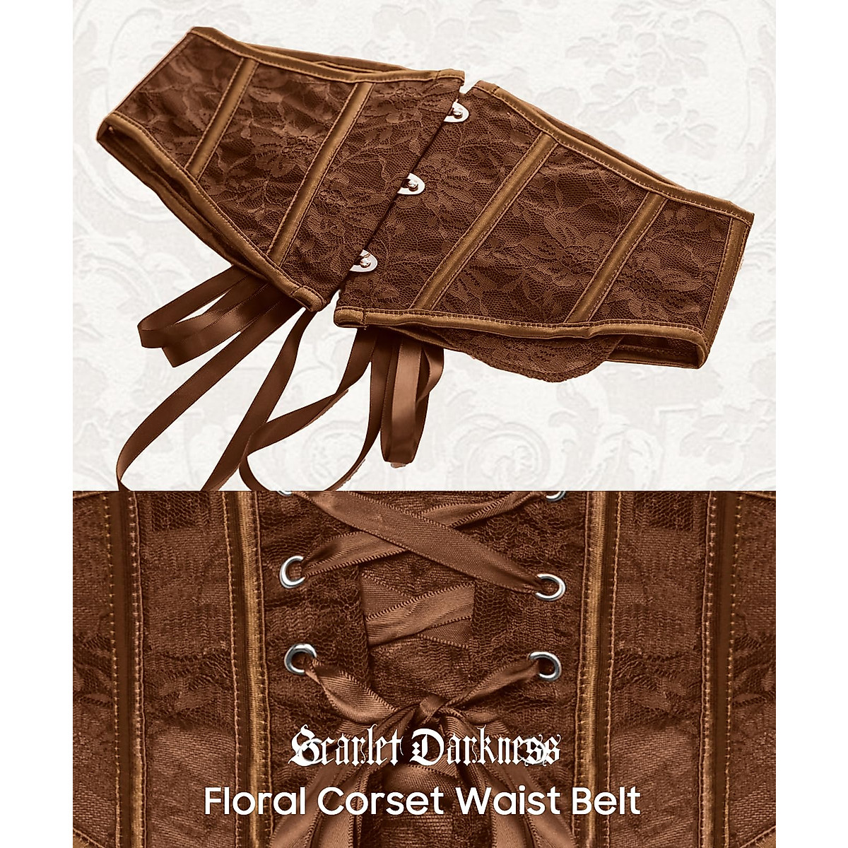 Scarlet Darkness Corset Belt Women Lace Up Waist Belt Ren Faire Underbust Corset Brown Size 10