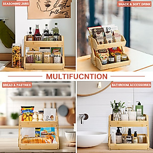 G.a HOMEFAVOR Large Bamboo Fruit Basket, 2-Tier Fruit Bowl for Kitchen Counter, Vegetable Storage Stand for Fruit Shop, 15 mm Thickness (Self-assembly)