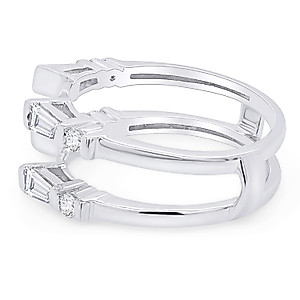 3/4 Carat Baguette & Round White Cubic Zirconia Enhancer Guard Ring In 10K Solid White Gold (0.75 Cttw) Ring Size-7