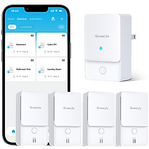 GoveeLife WiFi Water Ieak Detector 2 for Home, Smart Water Ieak Sensor 4 Pack with 100dB Adjustable Alarm and App Alerts, Wireless Detector with 1312 ft Transmission for Basement, Kitchen, Bathroom