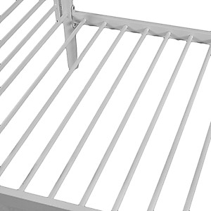 Karl home Bunk Bed Twin Over Twin, Metal Bunk Bed with Built-in Ladder and Safety Guardrail, Space-Saving Twin Bunk Beds for Kids, Teens & Adults, No Box Spring Needed, White