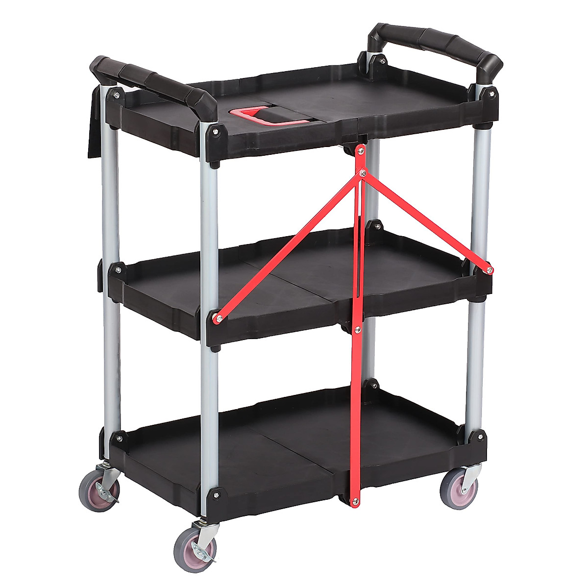 lesolar Portable Folding Service Cart - 3 Tier 150LBS Capacity - Rolling Cart Utility Cart Foldable Cart with Wheels for Warehouse Home, Black