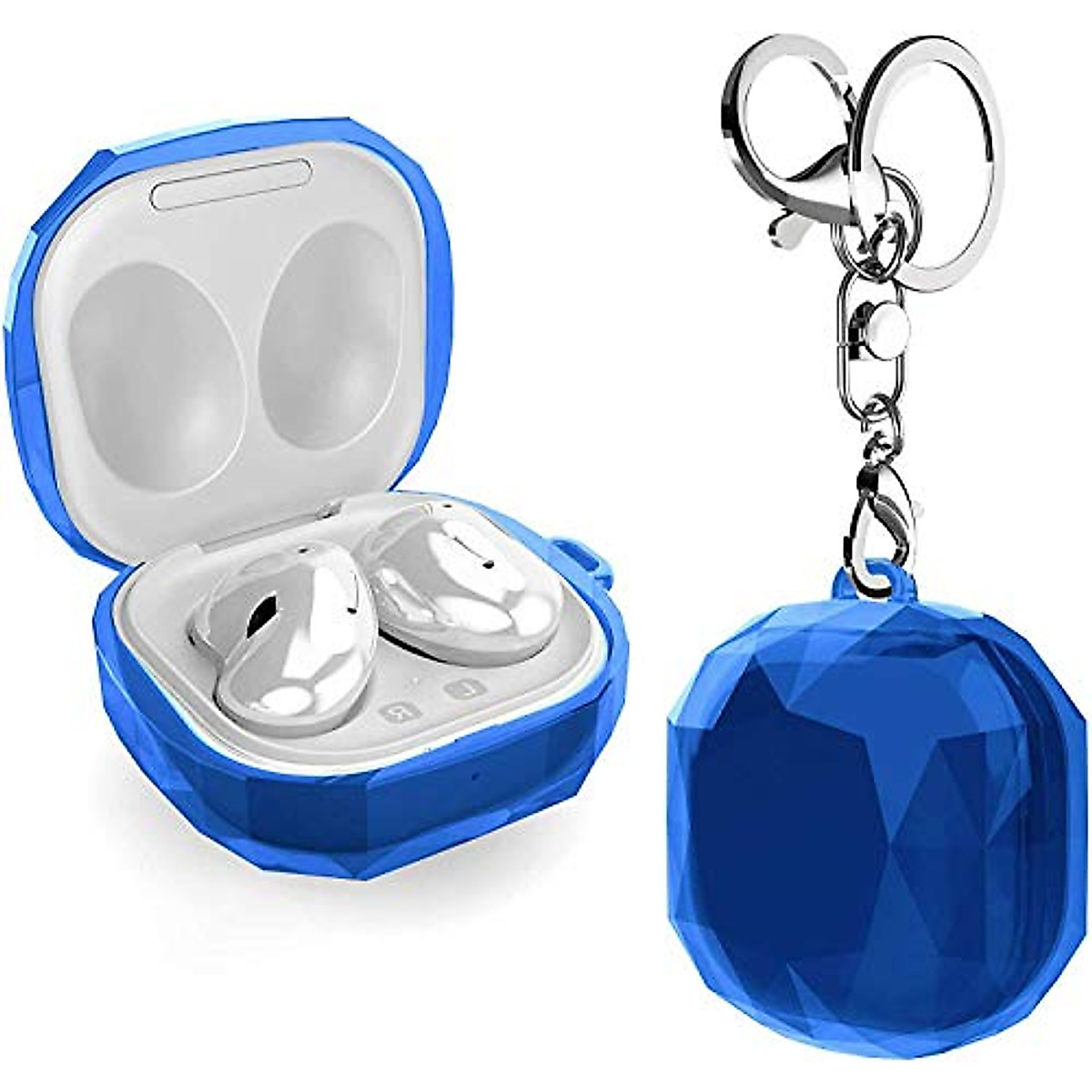 Wongeto Compatible for Samsung Galaxy Buds Live 2020 Case Cover, Hard PC with Diamond Pattern Crystal Case with Keychain for Samsung Galaxy Buds Live 2020 (Clear Bule)