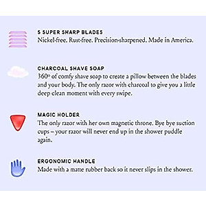 Billie Shaving Razor Cool Blue with 2 x 5-Blade Cartridges and the Magic Holder, 4 Piece Set