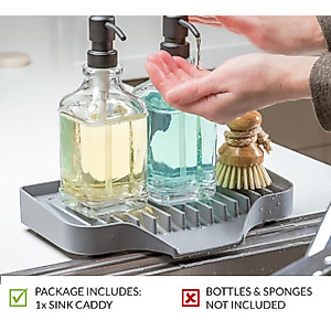 UHMER Silicone Sink Tray, Extra Large Self-Draining Sink Tray for Soap Bottles, Quick-Dry Silicone Sponge Holder for Kitchen Sink, Wide Lip Silicone Kitchen Sink Tray (Dark Gray)