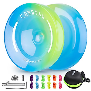Yoyo K2 Crystal - Professional Responsive Yoyo for Kids Beginners, Dual Purpose Yo-Yo for Advanced + Extra Unresponsive Yo Yo Bearing + 12 Yoyo Strings+Storage Bag + Removal Tool ( SkyBlue Yellow)