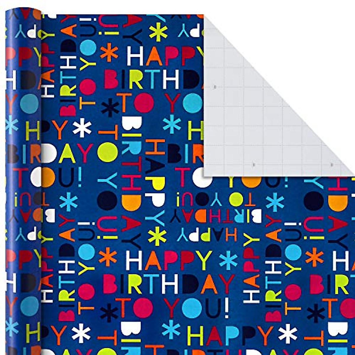 Hallmark All Occasion Wrapping Paper with Cut Lines on Reverse (6 Rolls: 180 sq ft ttl) Happy Birthday, Polka Dots, Blue Flowers for Birthdays, Mothers Day, Weddings, Graduations, Bridal Showers