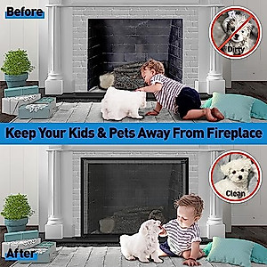 HOMWMPA Fireplace Screen, Mesh Fireplace Cover, Baby Proof to Prevent Baby and Pet Near Idle Fireplace, Fireplace Safe Mesh, 45" W x 34" H