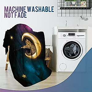 Levens Cat Moon Throw Blanket Galaxy Soft Blanket for Bed Couch Sofa Lightweight Travelling Camping Throw for Kids Adults 50"x60"