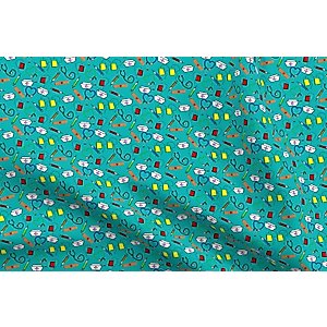 Spoonflower Fabric - Nurse Theme Medical Care Turquoise Blue Printed on Petal Signature Cotton Fabric Fat Quarter - Sewing Quilting Apparel Crafts Decor