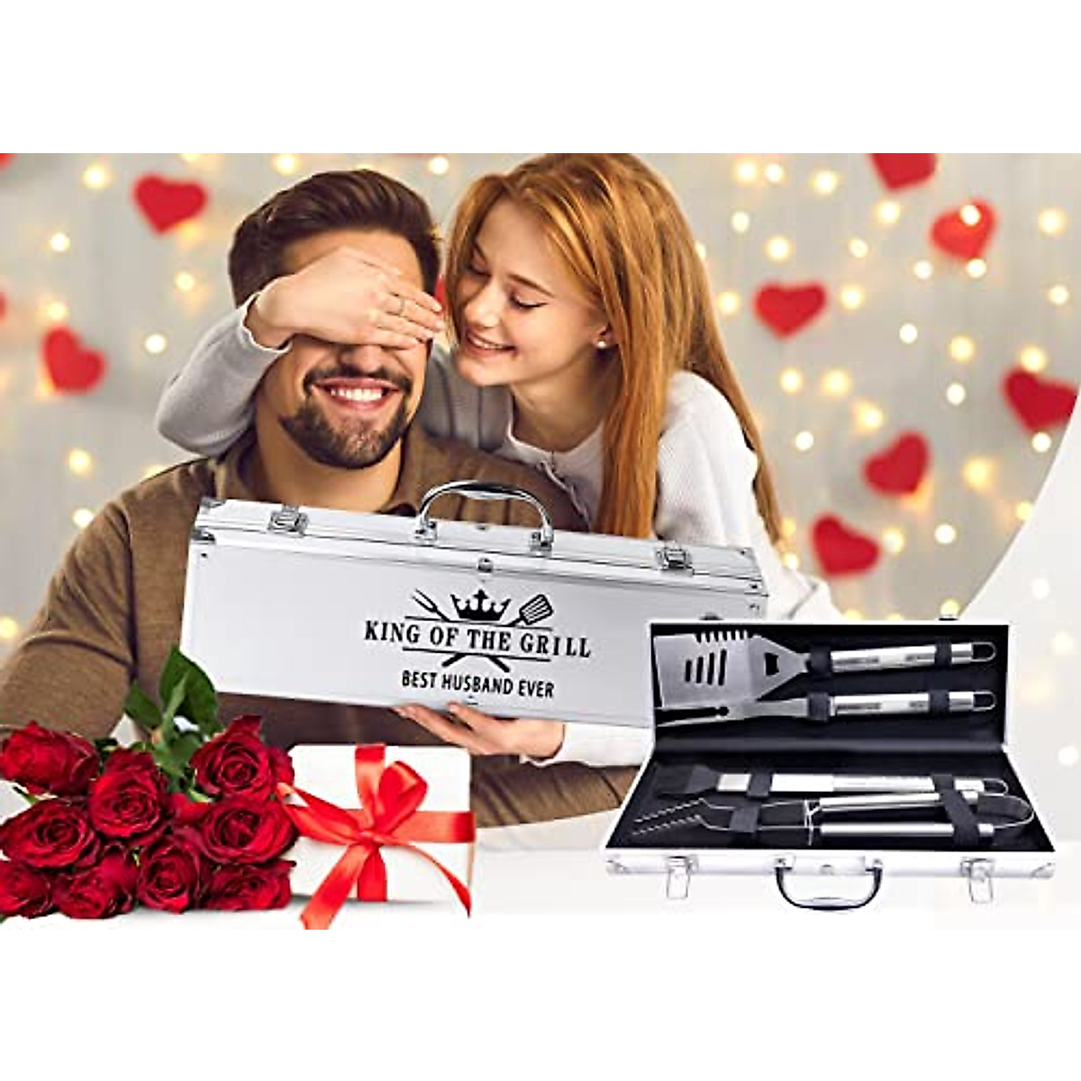 Valentines Day Gifts for Husband Personalized Unique Valentines Day Gifts for Him Husband, Grilling Men V Day Gift from Wife Stainless Steel BBQ Tool Gift for Husband Birthday Anversary Heavy Duty Set